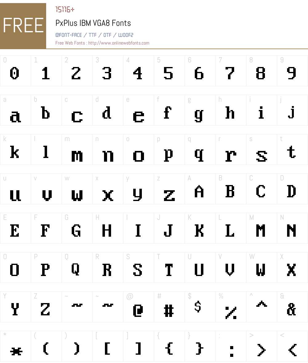 PxPlus IBM VGA8 v1.0-2015-11 Fonts Free Download - OnlineWebFonts.COM