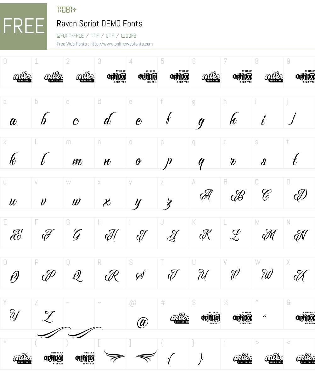 Raven Script DEMO 1.000 Fonts Free Download - OnlineWebFonts.COM