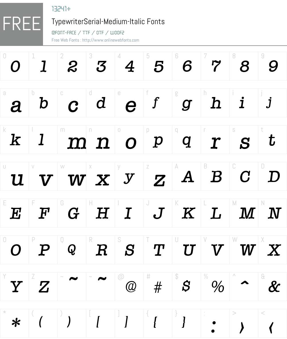 TypewriterSerial-Medium-Italic 1.0 28-08-2002 Fonts Free Download ...