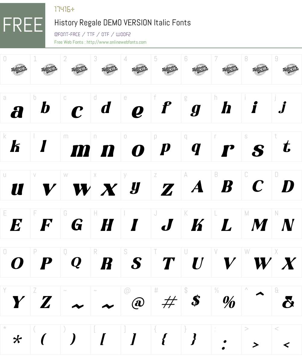History Regale DEMO VERSION 1.00;July 5, 2024;FontCreator 13.0.0.2683 ...