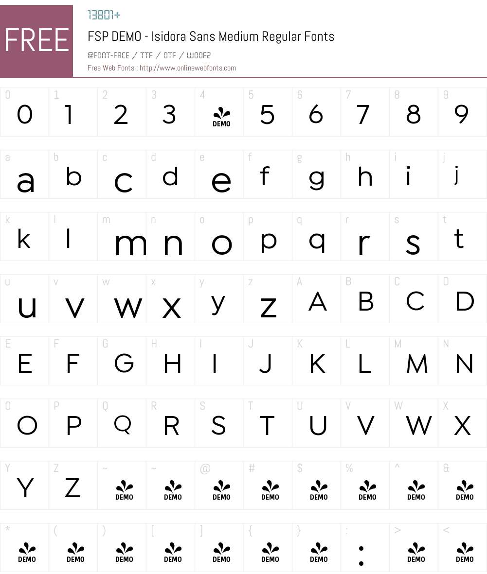 FSP DEMO - Isidora Sans Medium 1.000;PS 001.000;hotconv 1.0.88;makeotf.lib2.5.64775 Fonts Free ...