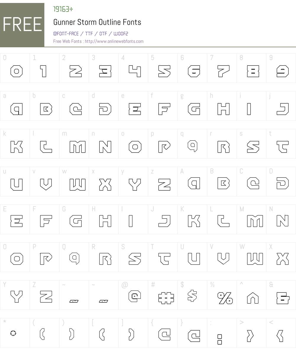 Gunner Storm Outline 1.0; 2013 Fonts Free Download - OnlineWebFonts.COM