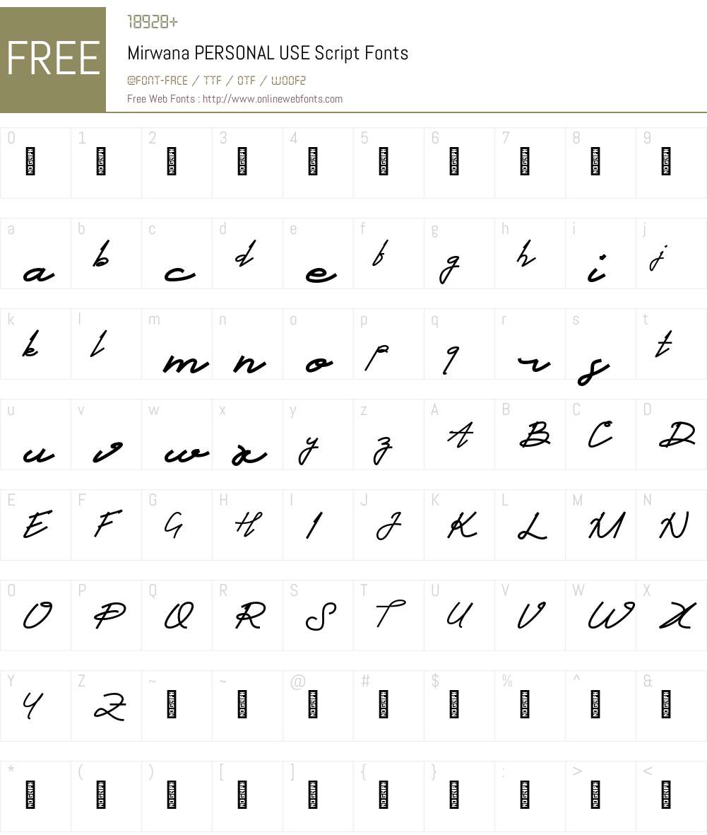 Mirwana PERSONAL USE 1.000 Fonts Free Download - OnlineWebFonts.COM
