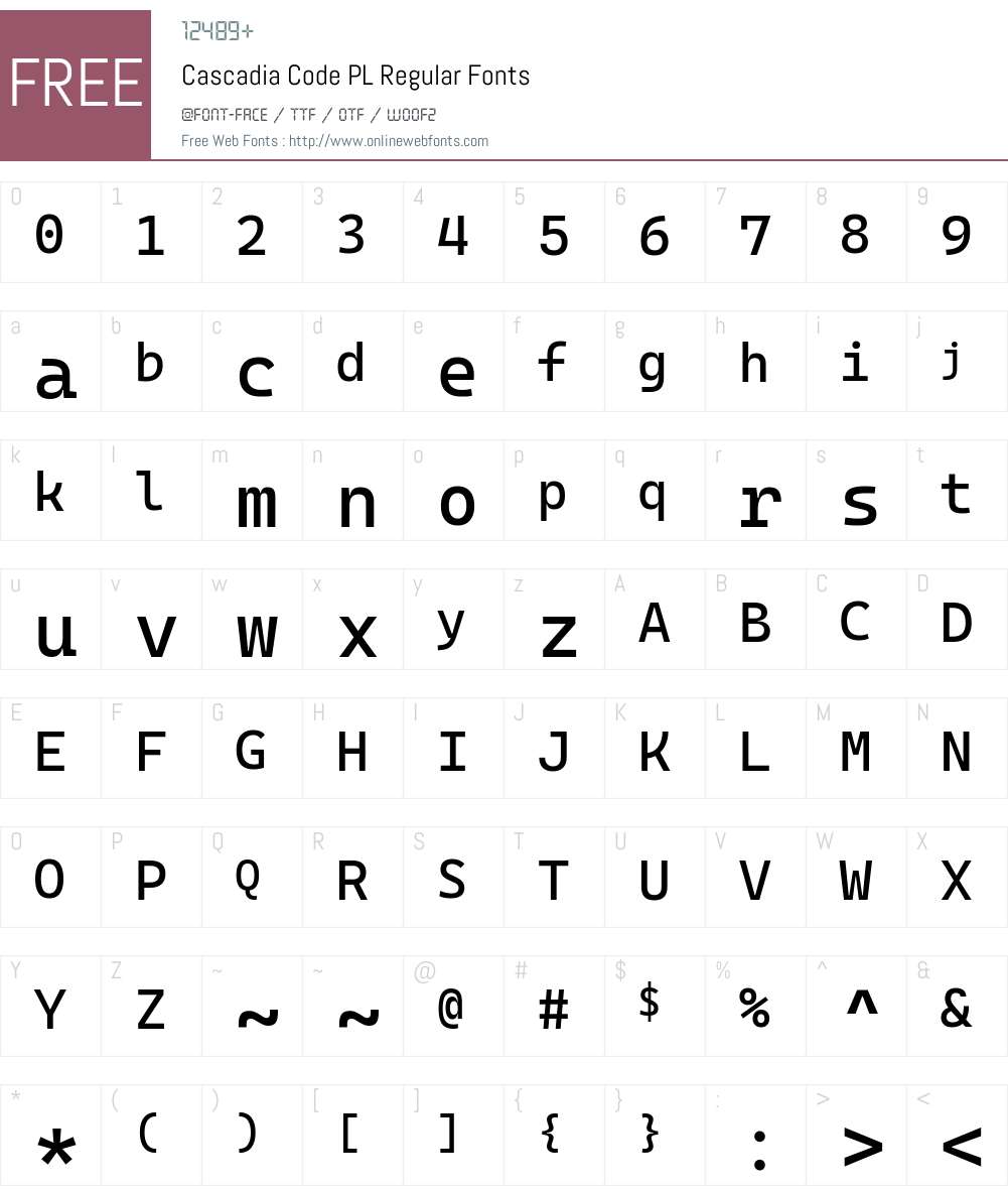 Cascadia Code PL 2111.001; ttfautohint (v1.8.4) Fonts Free Download ...
