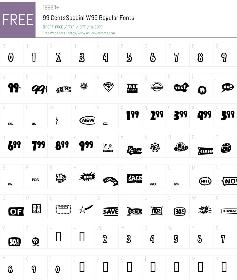 99 CentsSpecial W95 Regular 4.10 Fonts Free Download - OnlineWebFonts.COM