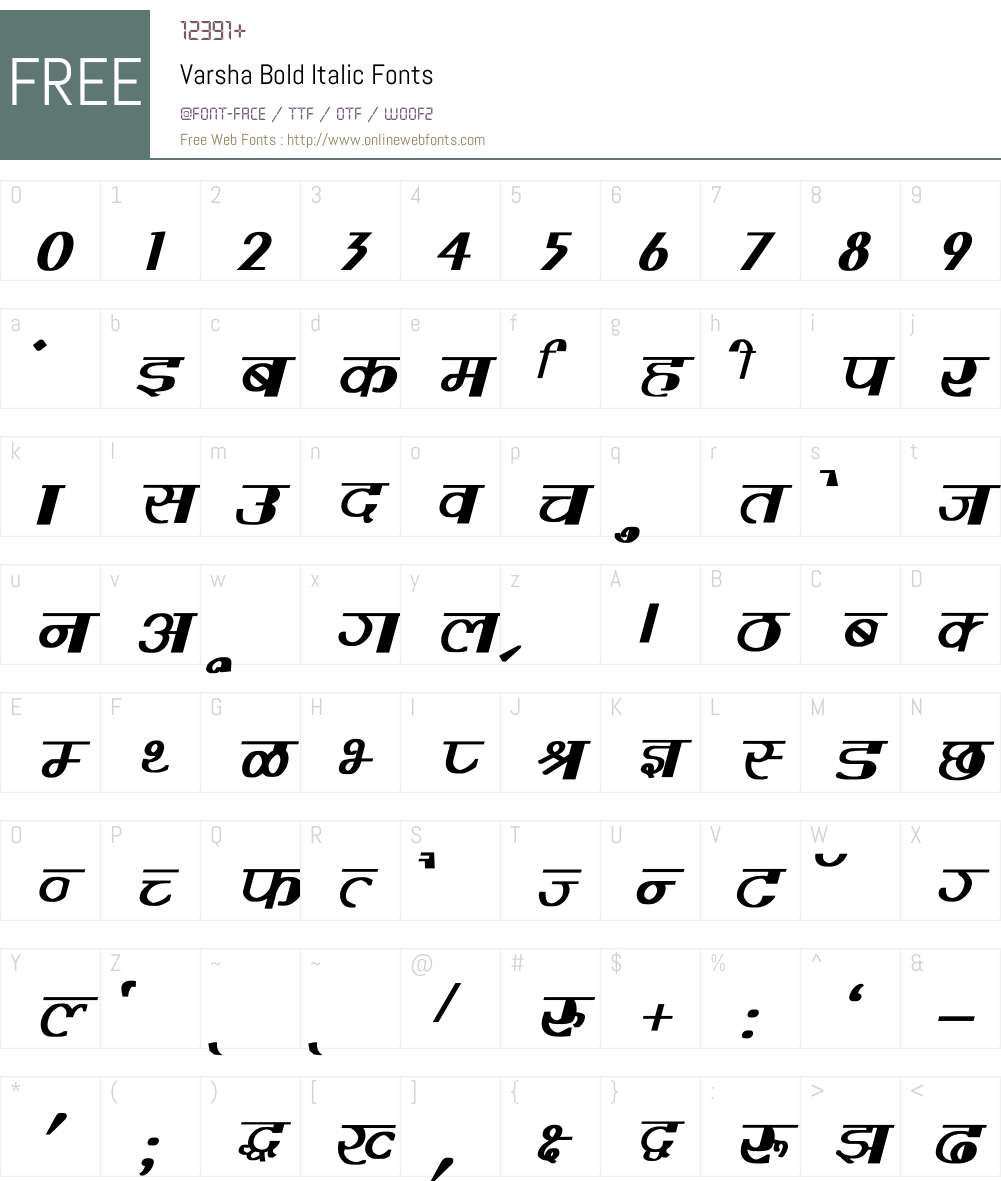Varsha Bold Italic Converted from C:LBFCDLYS_FONTVARSHA.BF1 by ALLTYPE ...