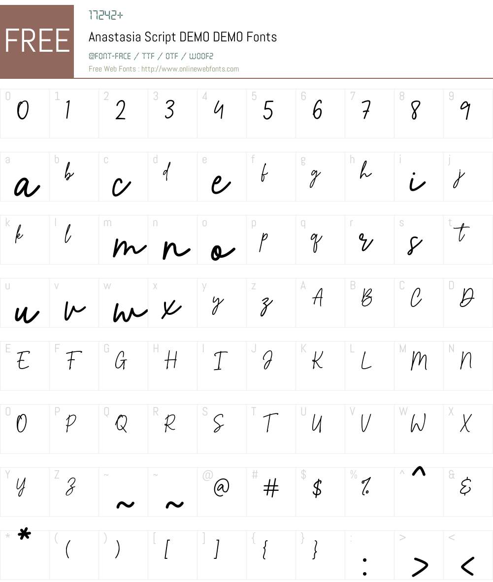 Anastasia Script DEMO DEMO 1.000;February 21, 2024;FontCreator 14.0.0.2901 64-bit Fonts Free ...