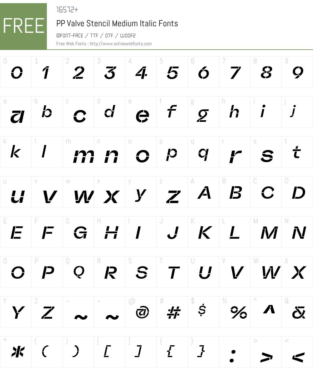 PP Valve Stencil Medium 1.100;Glyphs 3.3 (3319) Fonts Free Download ...