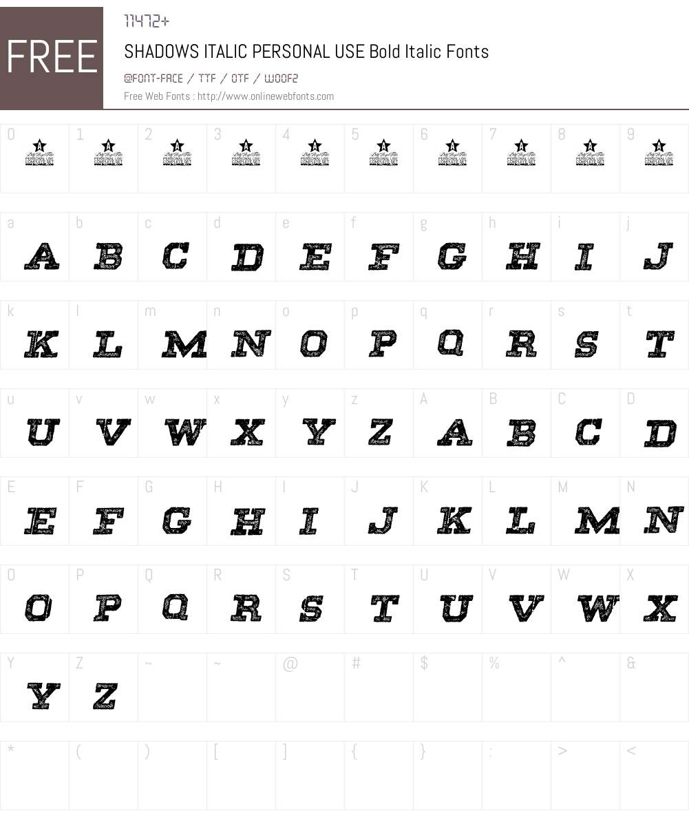 SHADOWS ITALIC PERSONAL USE Bold Italic 1.000 Fonts Free Download ...