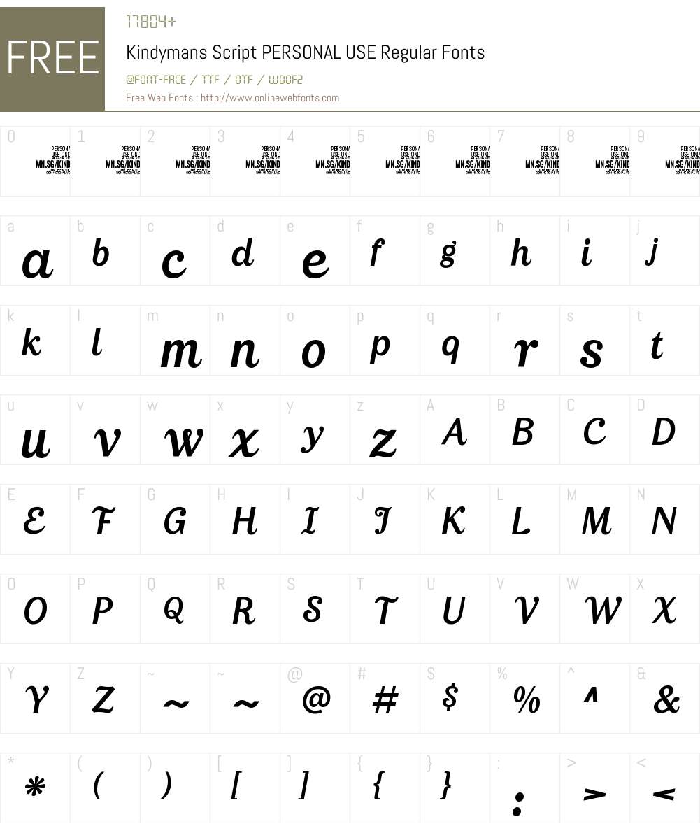 Kindymans Script PERSONAL USE 1.000;Glyphs 3.3 (3328) Fonts Free Download - OnlineWebFonts.COM