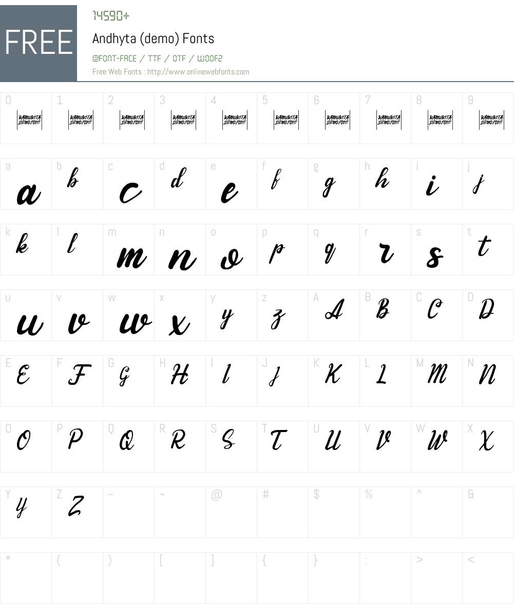 Andhyta (demo) 1.00;June 22, 2019;FontCreator 11.5.0.2427 64-bit Fonts ...