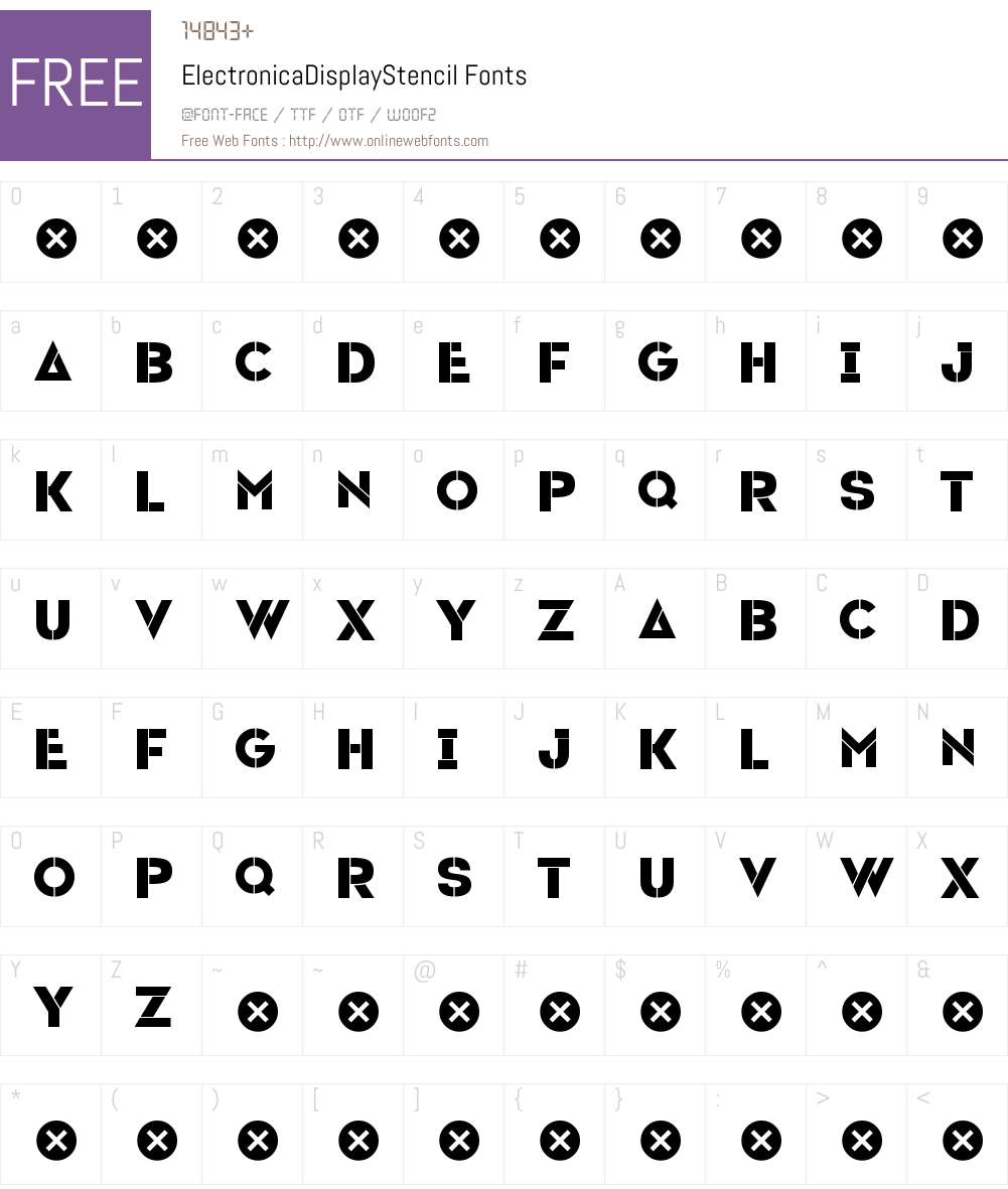 Electronica Display Stencil 1.000 2019 initial release Fonts Free Download - OnlineWebFonts.COM