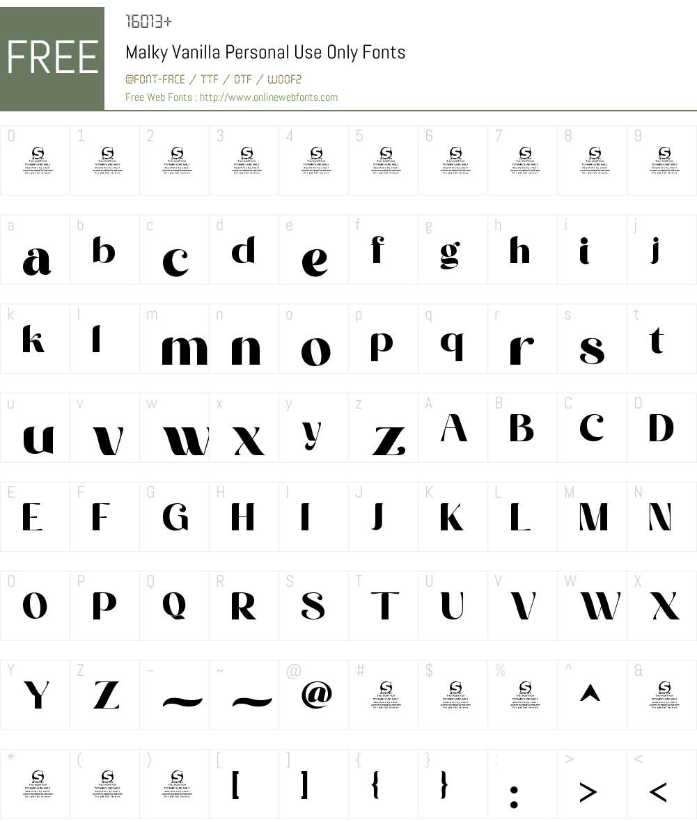 Malky Vanilla Personal Use Only 1.000;July 10, 2024;FontCreator 15.0.0 ...