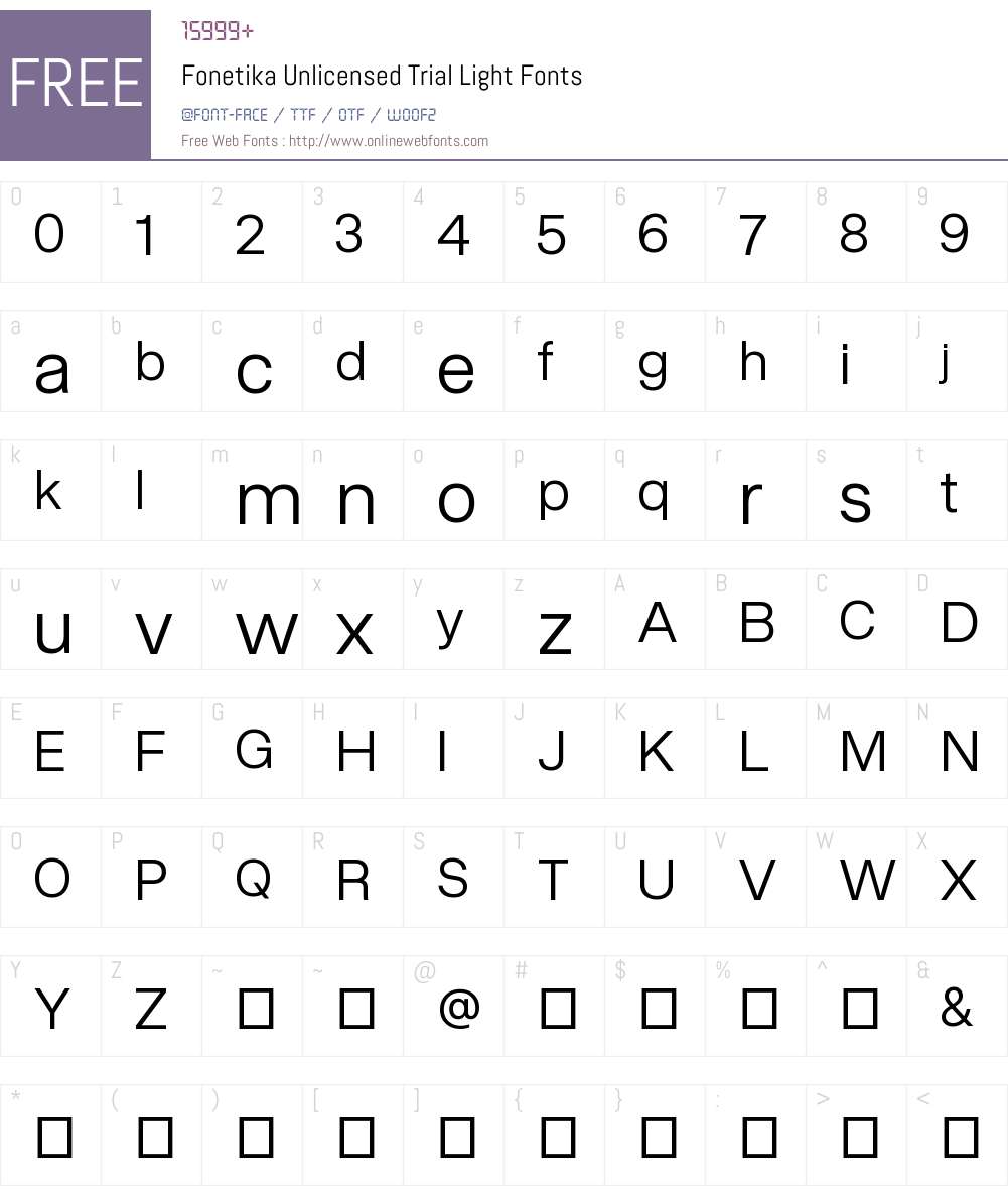 Fonetika Unlicensed Trial Light 1.006;Glyphs 3.2.2 (3259) Fonts Free ...
