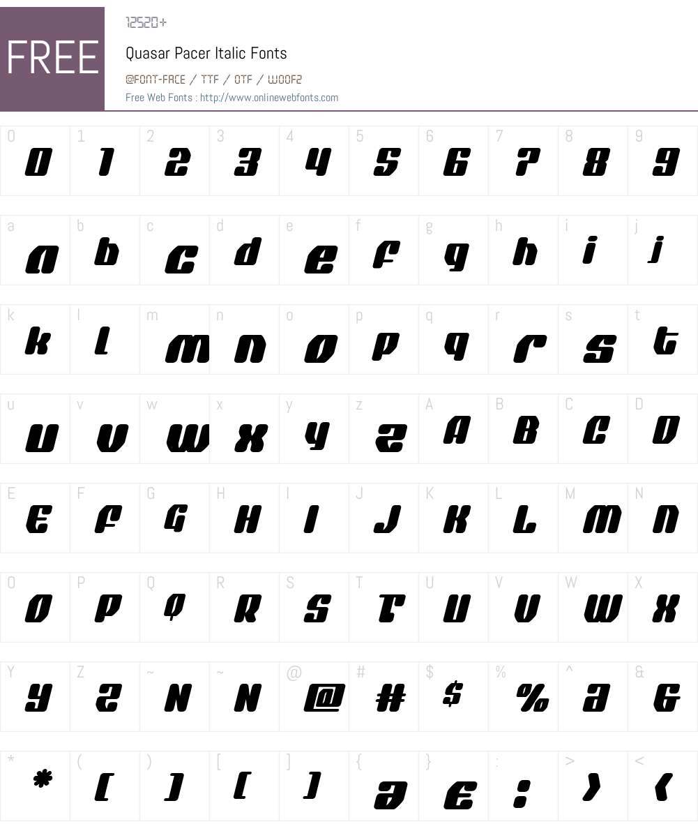 Quasar Pacer Italic 1.0; 2018 Fonts Free Download - OnlineWebFonts.COM