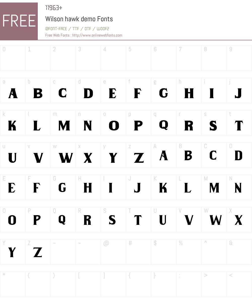 Wilson hawk demo 1.00;April 29, 2020;FontCreator 12.0.0.2563 64-bit ...