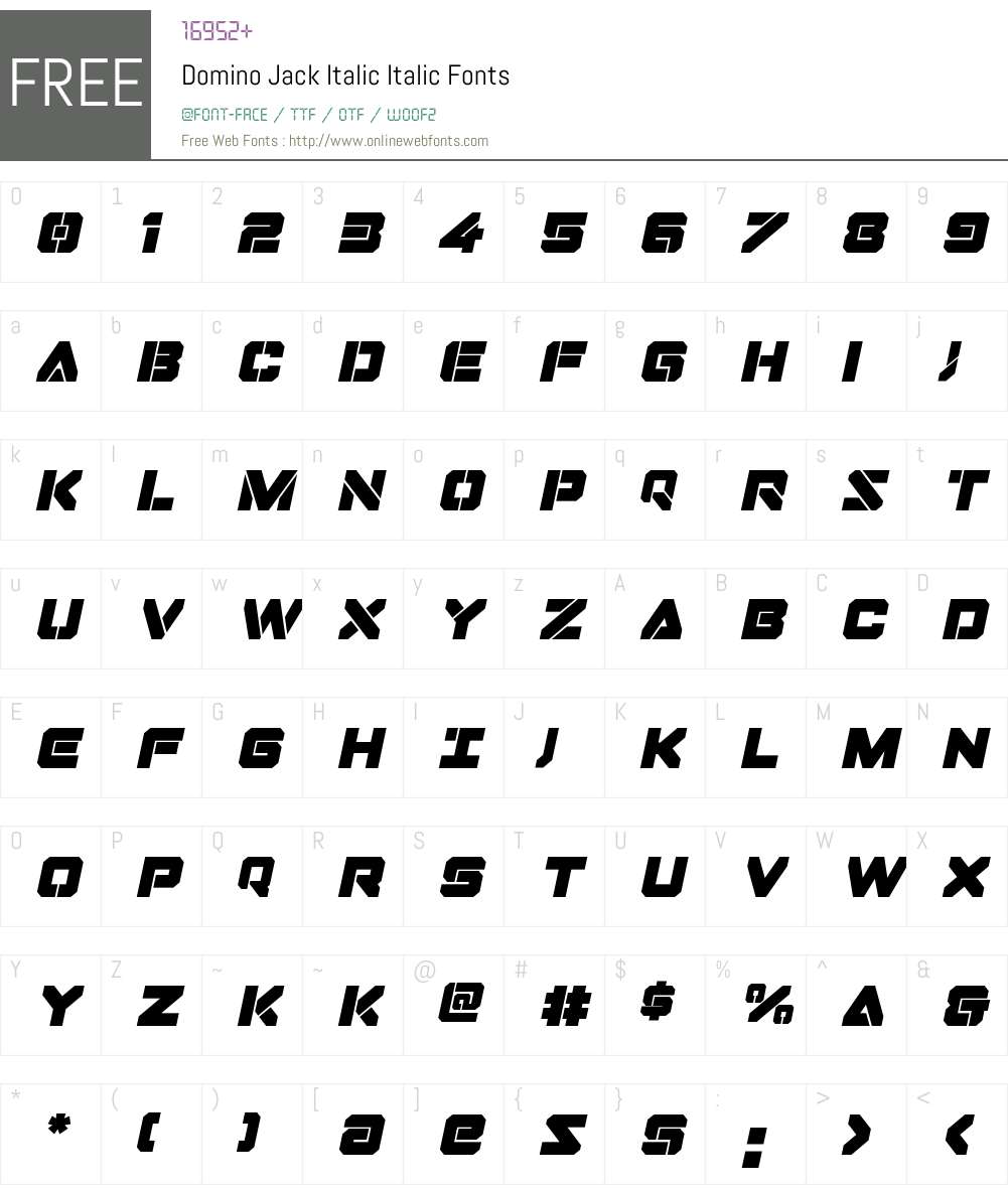 Domino Jack Italic 1.00 July 22, 2016, initial release Fonts Free Download - OnlineWebFonts.COM