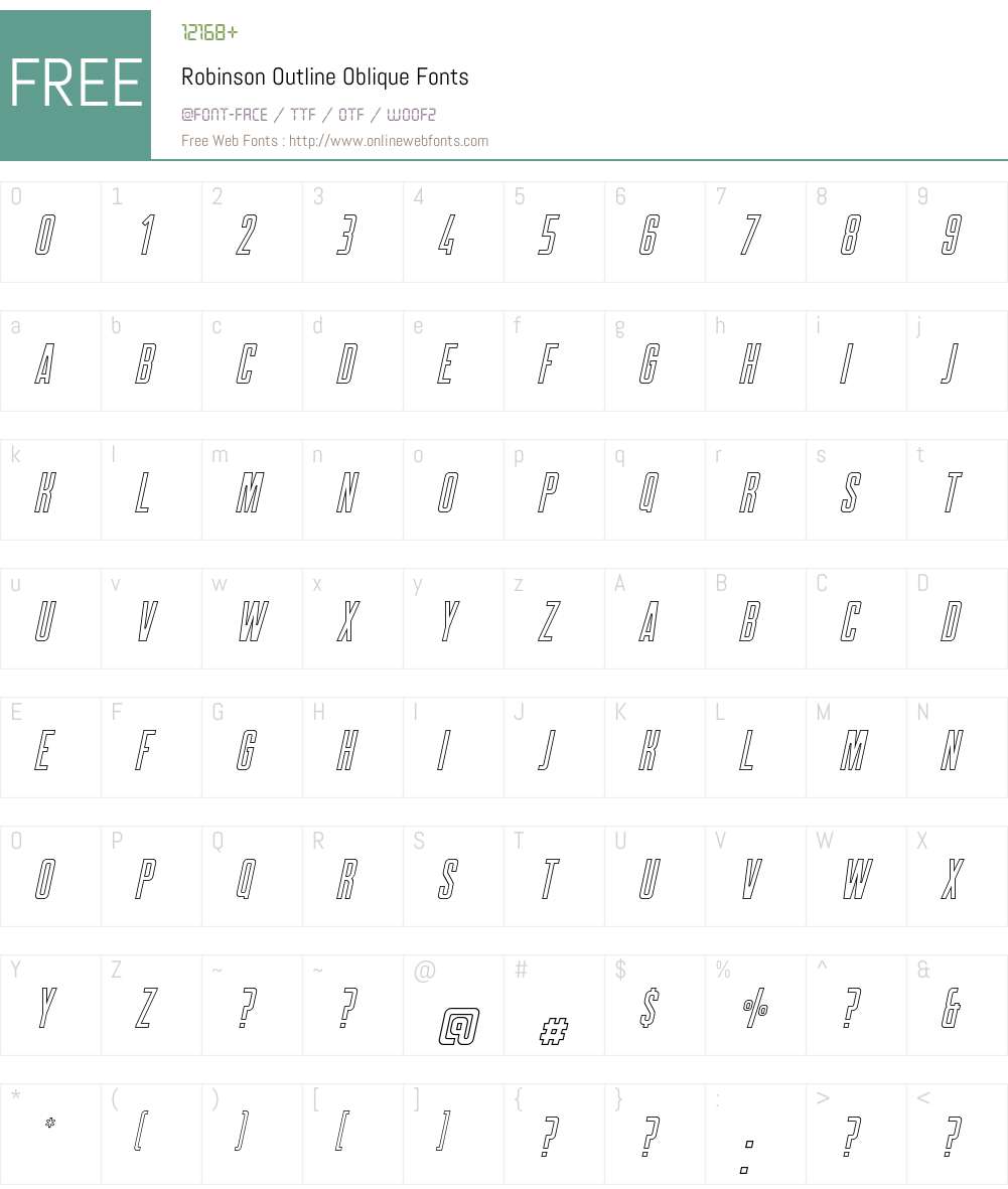 Robinson Outline Oblique 1.00 August 14, 2015, initial release Fonts ...