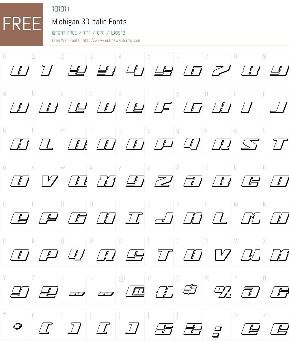 Michigan 3D Italic 1.0; 2015 Fonts Free Download - OnlineWebFonts.COM