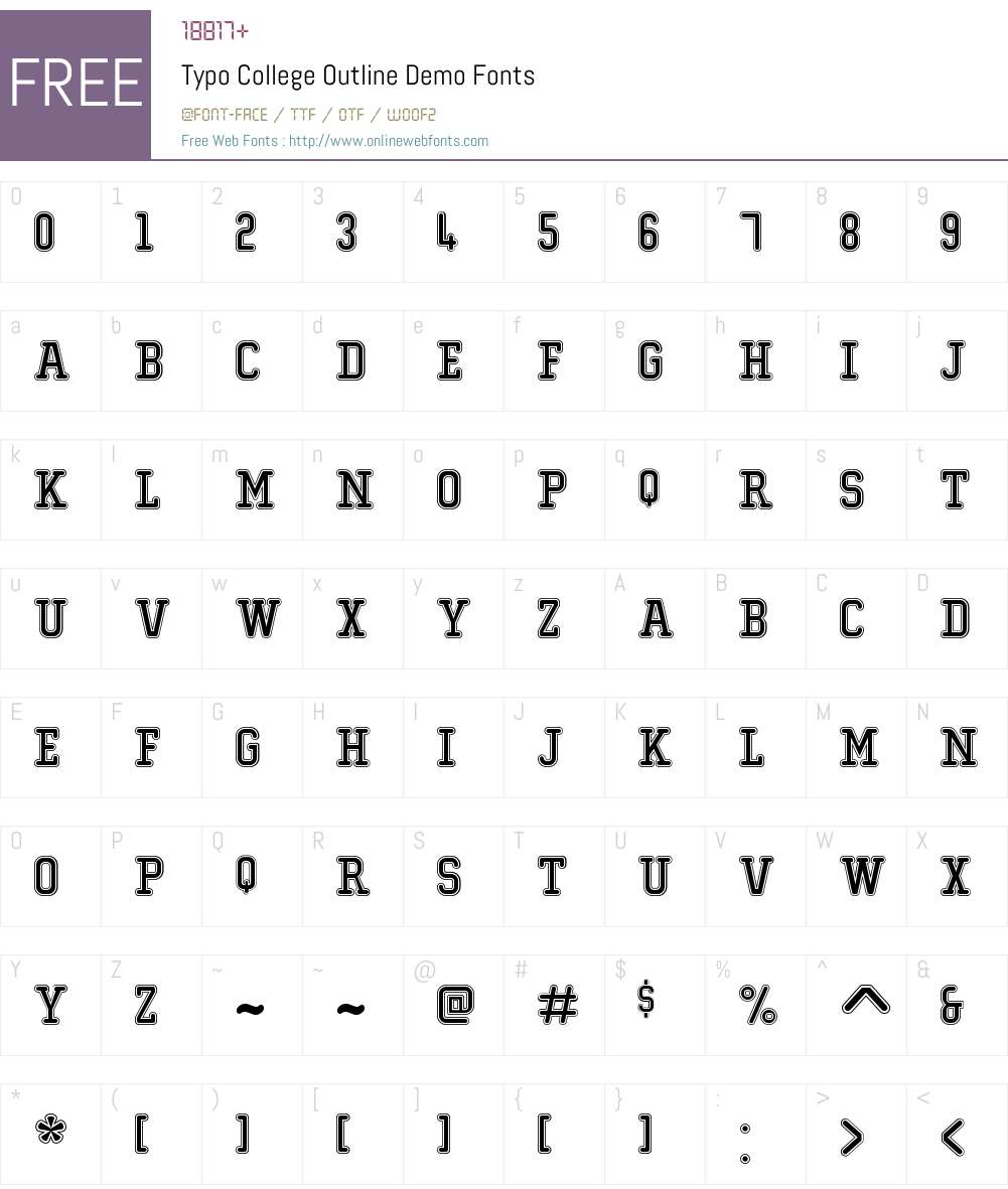 Typo College Outline Demo 1.00 January 26, 2016, initial release Fonts ...