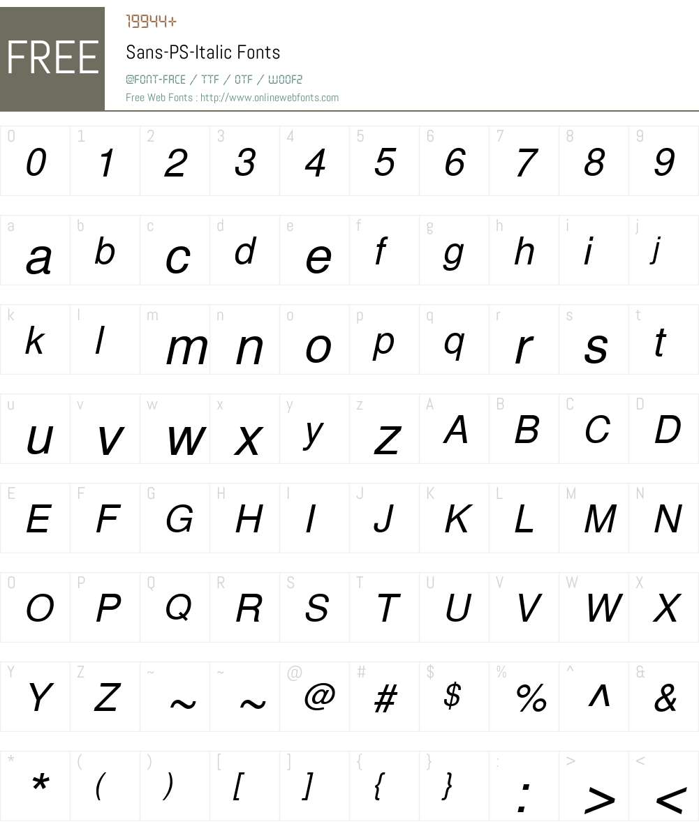 Sans-PS-Italic 1.0 08-10-2002 Fonts Free Download - OnlineWebFonts.COM