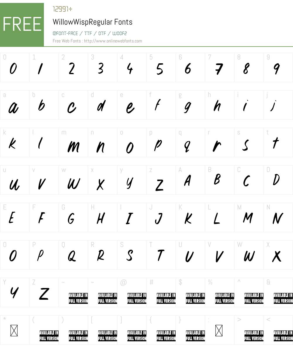 WillowWispRegular 1.00;June 21, 2020;FontCreator 11.5.0.2430 64-bit Fonts Free Download ...
