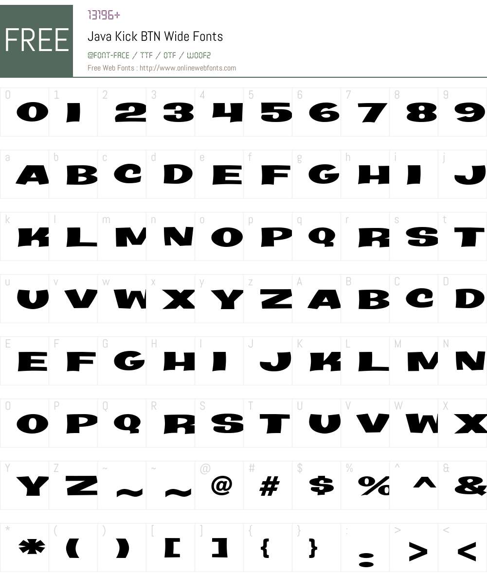 Java Kick BTN Wide 1.00 Fonts Free Download - OnlineWebFonts.COM