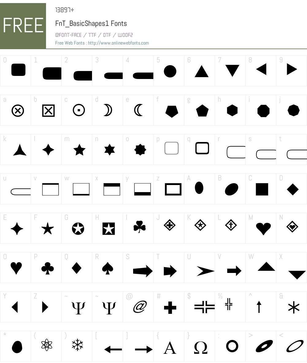 FnT_BasicShapes1 1.0 - April 1999 - freeware font Fonts Free Download ...