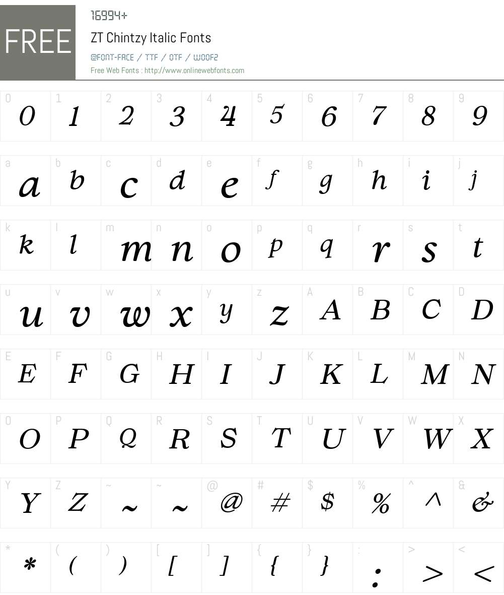 ZT Chintzy Ita 1.000 Fonts Free Download - OnlineWebFonts.COM