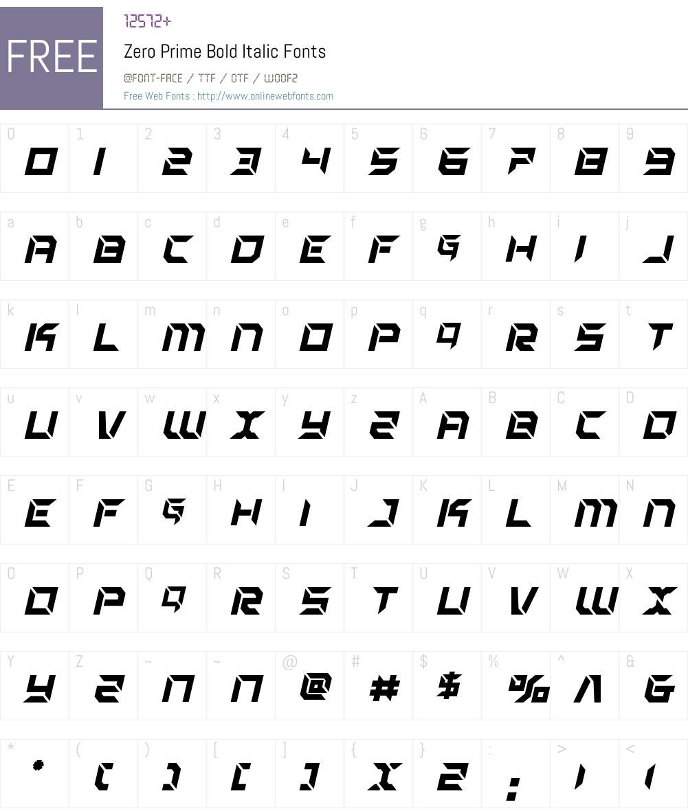 Zero Prime Bold Italic 1.0; 2019 Fonts Free Download - OnlineWebFonts.COM