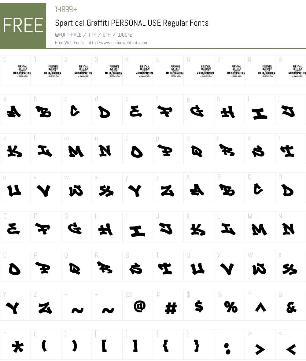 Spartical Graffiti PERSONAL USE 1.000;Glyphs 3.2 (3246) Fonts Free ...