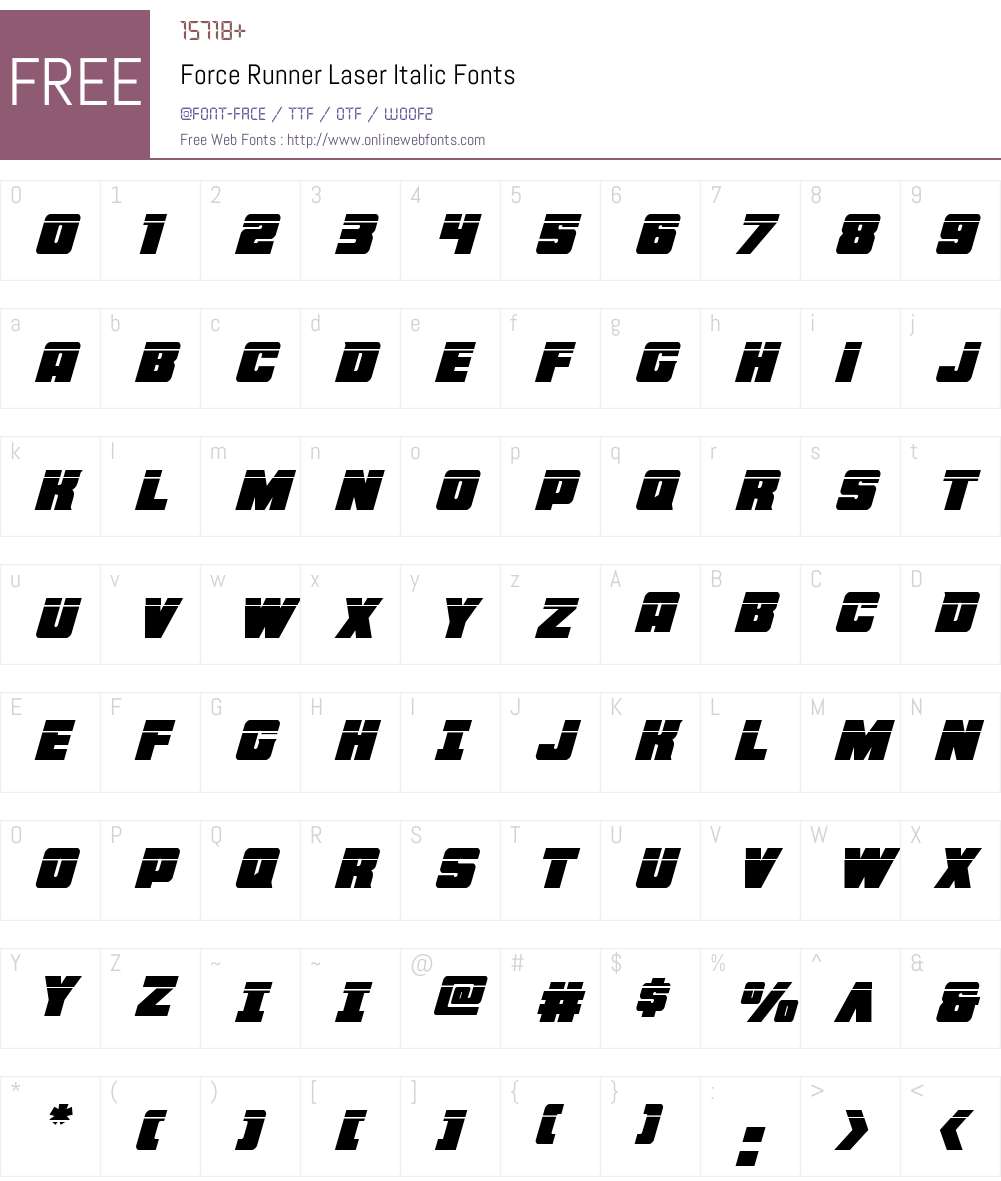 Force Runner Laser Italic 1.0; 2022 Fonts Free Download - OnlineWebFonts.COM