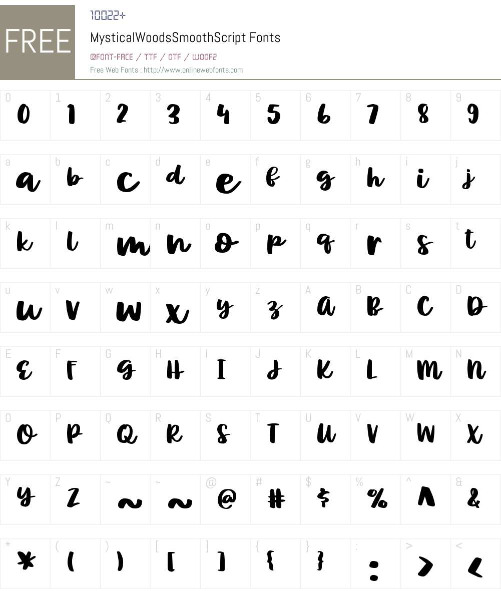 Mystical Woods Smooth Script 1.00;December 26, 2017;FontCreator 11.0.0.2408 64-bit Fonts Free ...