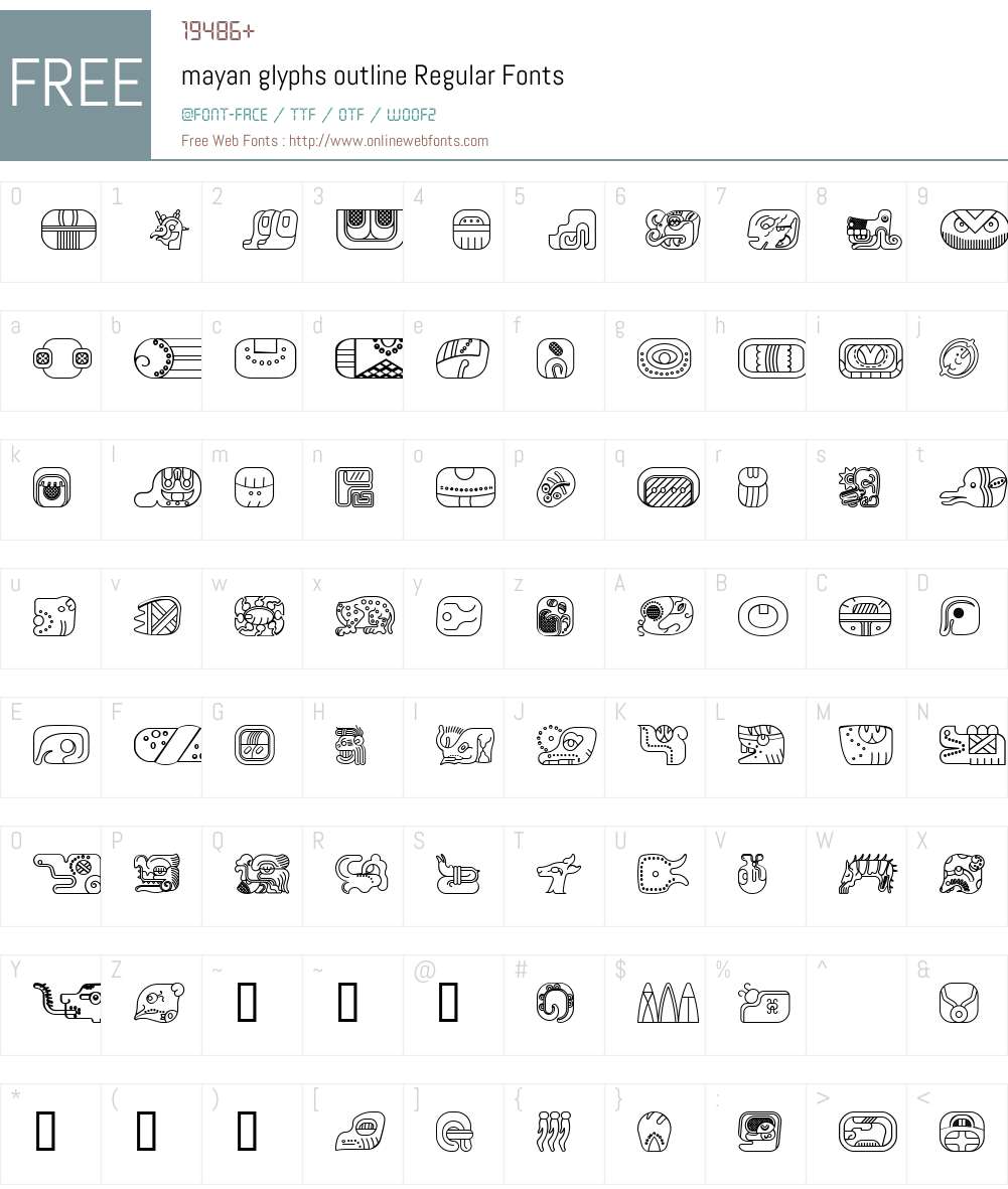 mayan glyphs outline Regular 1.00 2012 Fonts Free Download ...