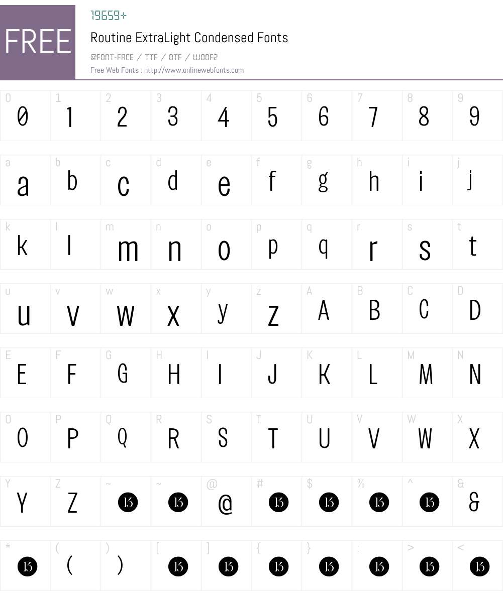 Routine ExtraLight Condensed 1.000;Glyphs 3.2 (3219) Fonts Free Download - OnlineWebFonts.COM