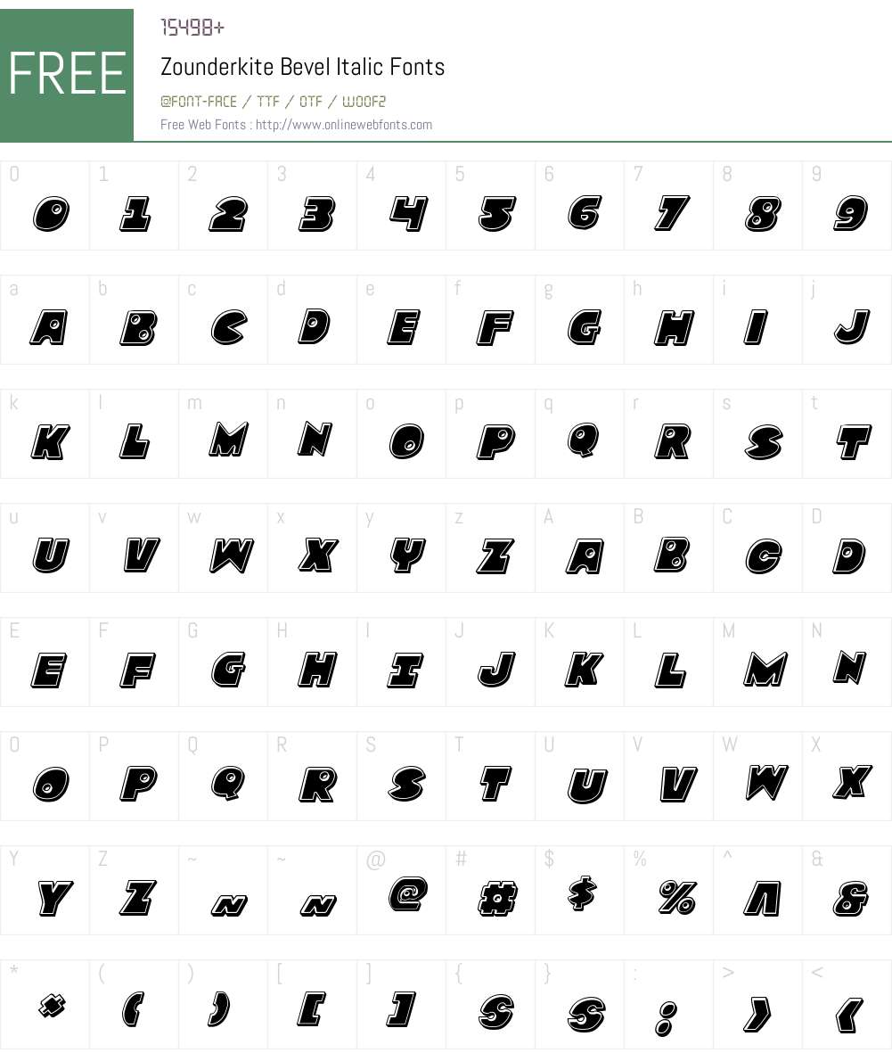 Zounderkite Bevel Italic 1.1; 2018 Fonts Free Download - OnlineWebFonts.COM