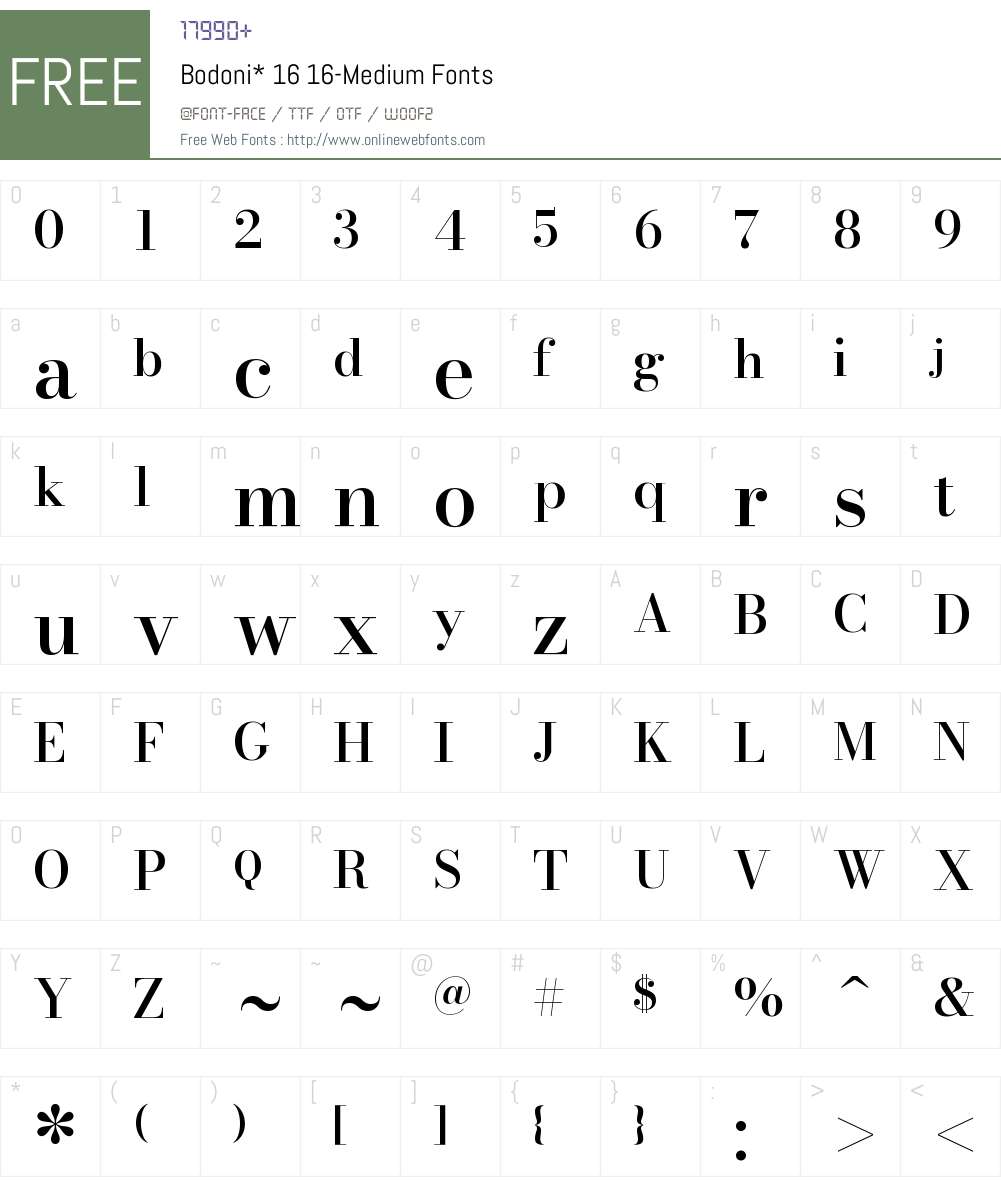 Bodoni* 16 Medium 1.000 Fonts Free Download - OnlineWebFonts.COM