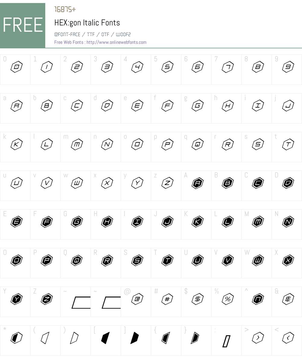 HEX:gon Italic 1.0; 2014 Fonts Free Download - OnlineWebFonts.COM