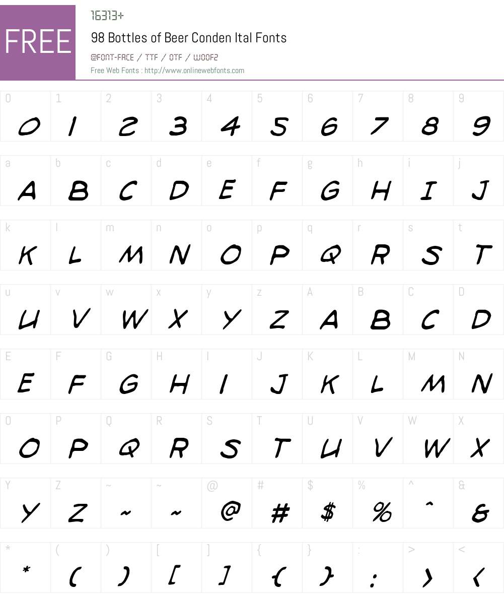 98 Bottles of Beer Conden Ital 1.0; 2014 Fonts Free Download - OnlineWebFonts.COM