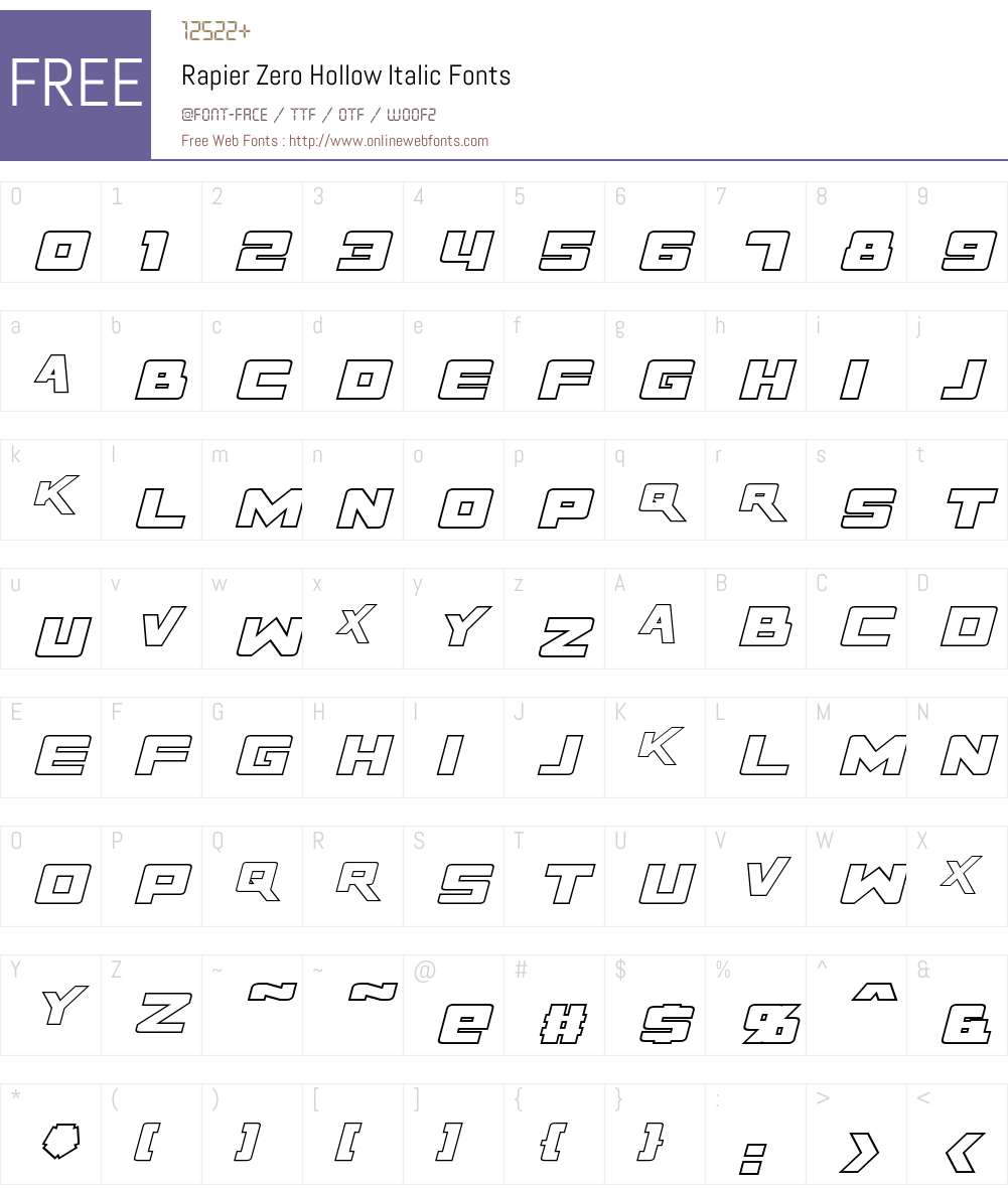 Rapier Zero Hollow Italic 1.50 January 19, 2015 Fonts Free Download ...
