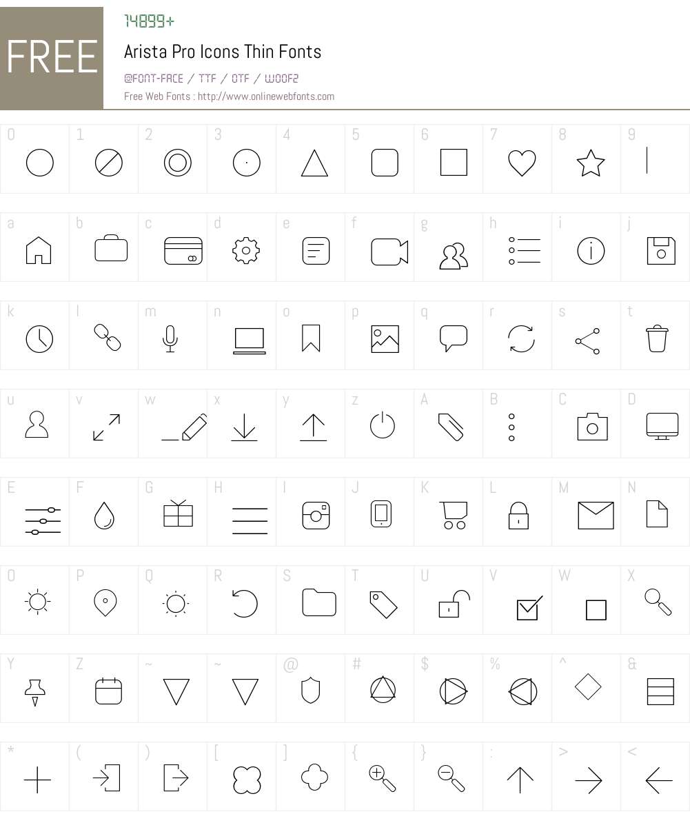 Arista Pro Icons Thin 1.000 Fonts Free Download - OnlineWebFonts.COM