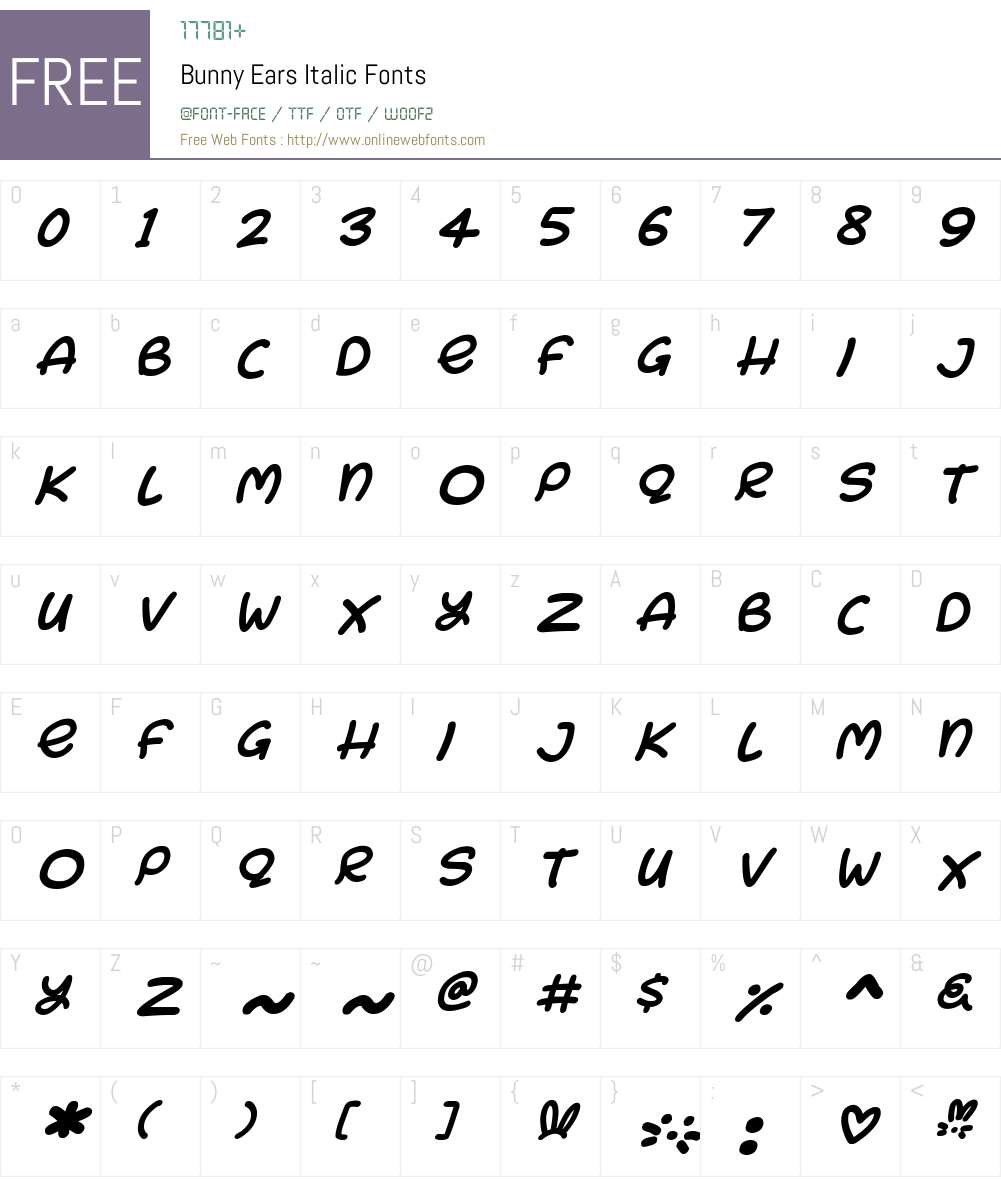 Bunny Ears Italic 1.00 September 27, 2018, initial release Fonts Free ...