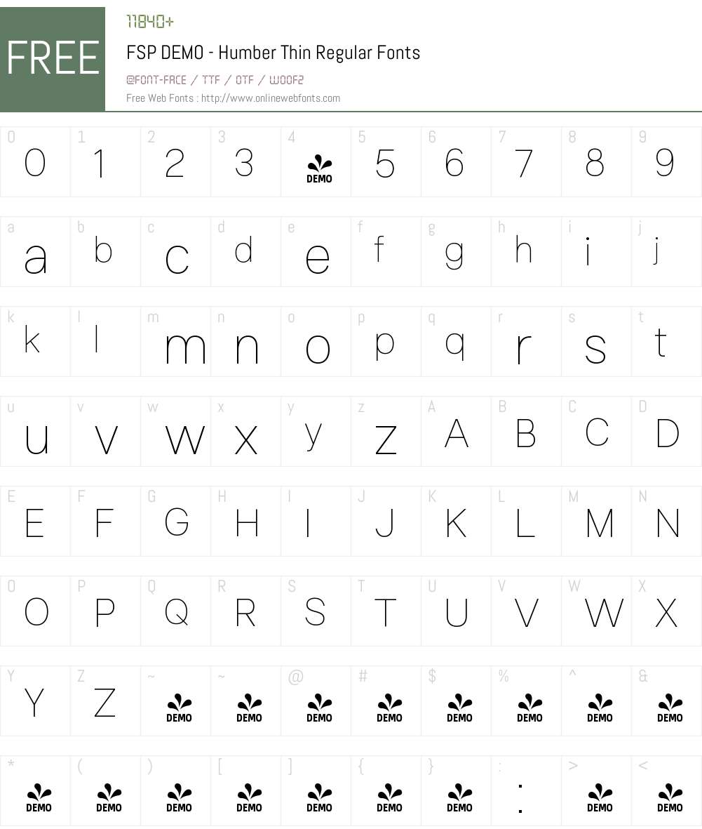 FSP DEMO - Humber Thin 2.000;Glyphs 3.1.1 (3136) Fonts Free Download ...