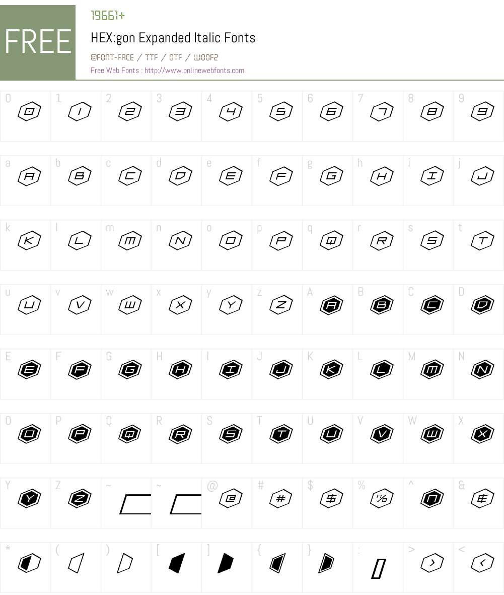 HEX:gon Expanded Italic 1.0; 2014 Fonts Free Download - OnlineWebFonts.COM