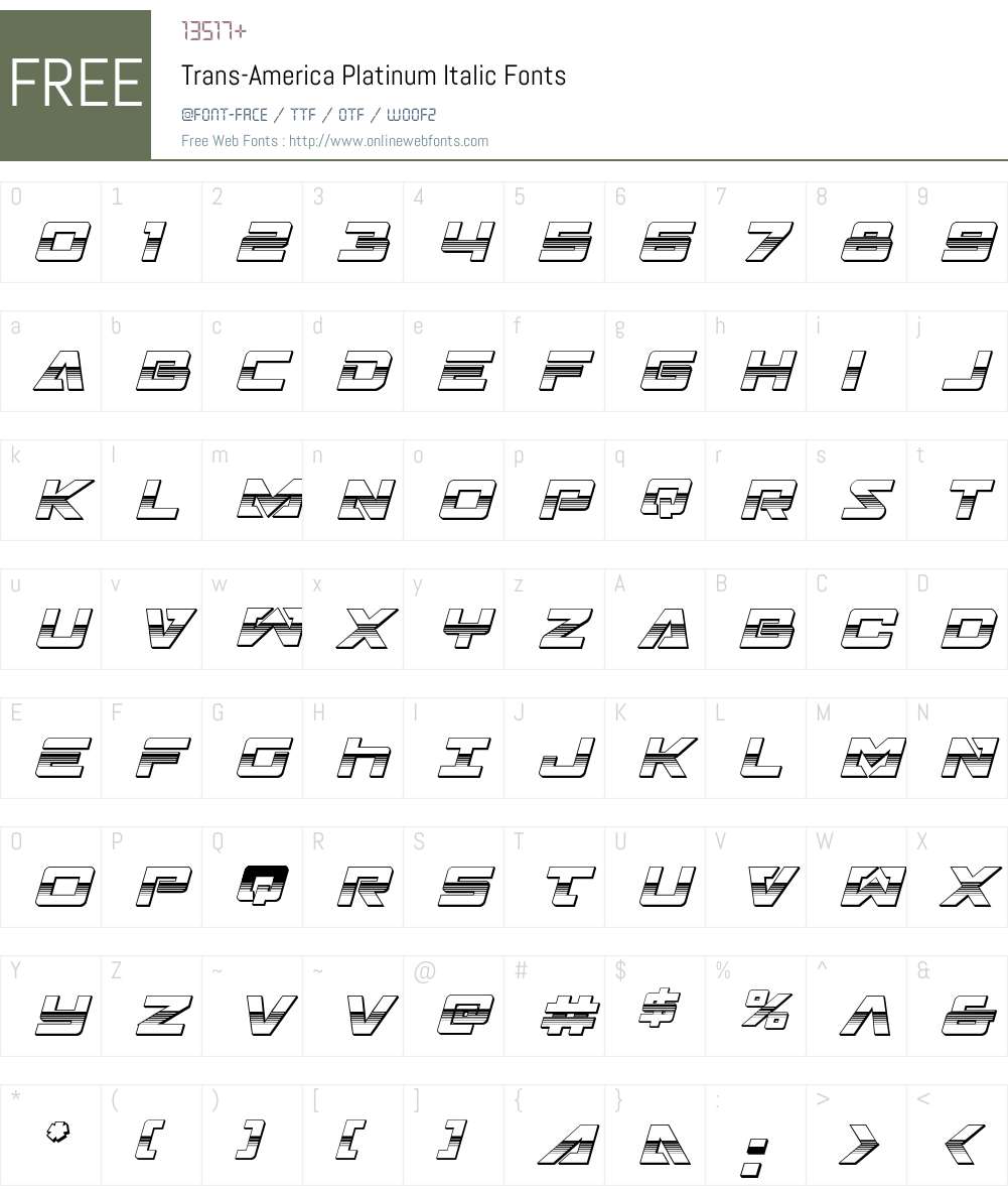 Trans-America Platinum Italic 1.0; 2013 Fonts Free Download ...