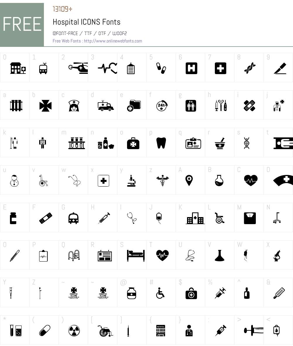 Hospital ICONS 1.00 December 5, 2014, initial release Fonts Free ...