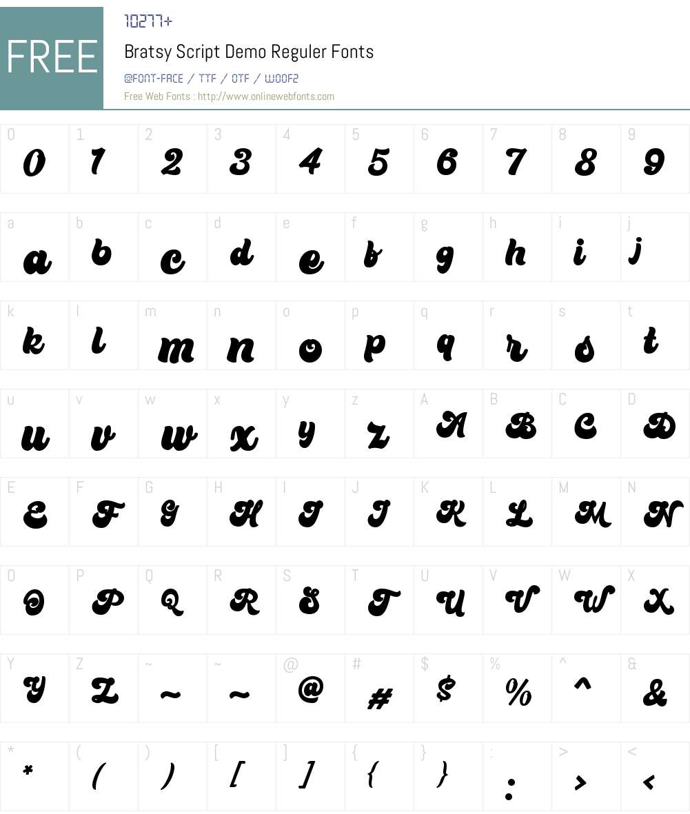Bratsy Script Demo 1.00;October 7, 2019;FontCreator 12.0.0.2546 64-bit ...