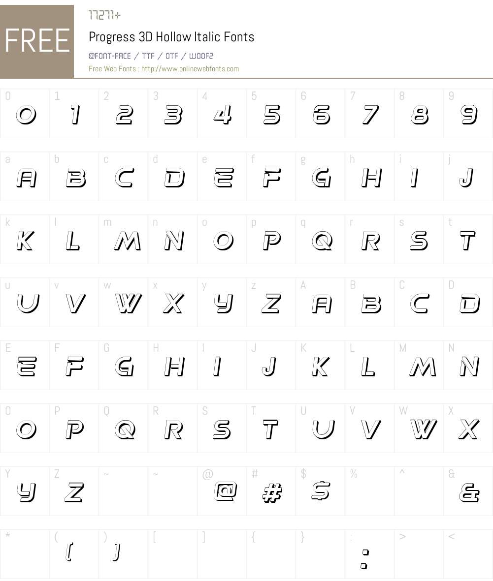 Progress 3D Hollow Italic 1.000 Fonts Free Download - OnlineWebFonts.COM