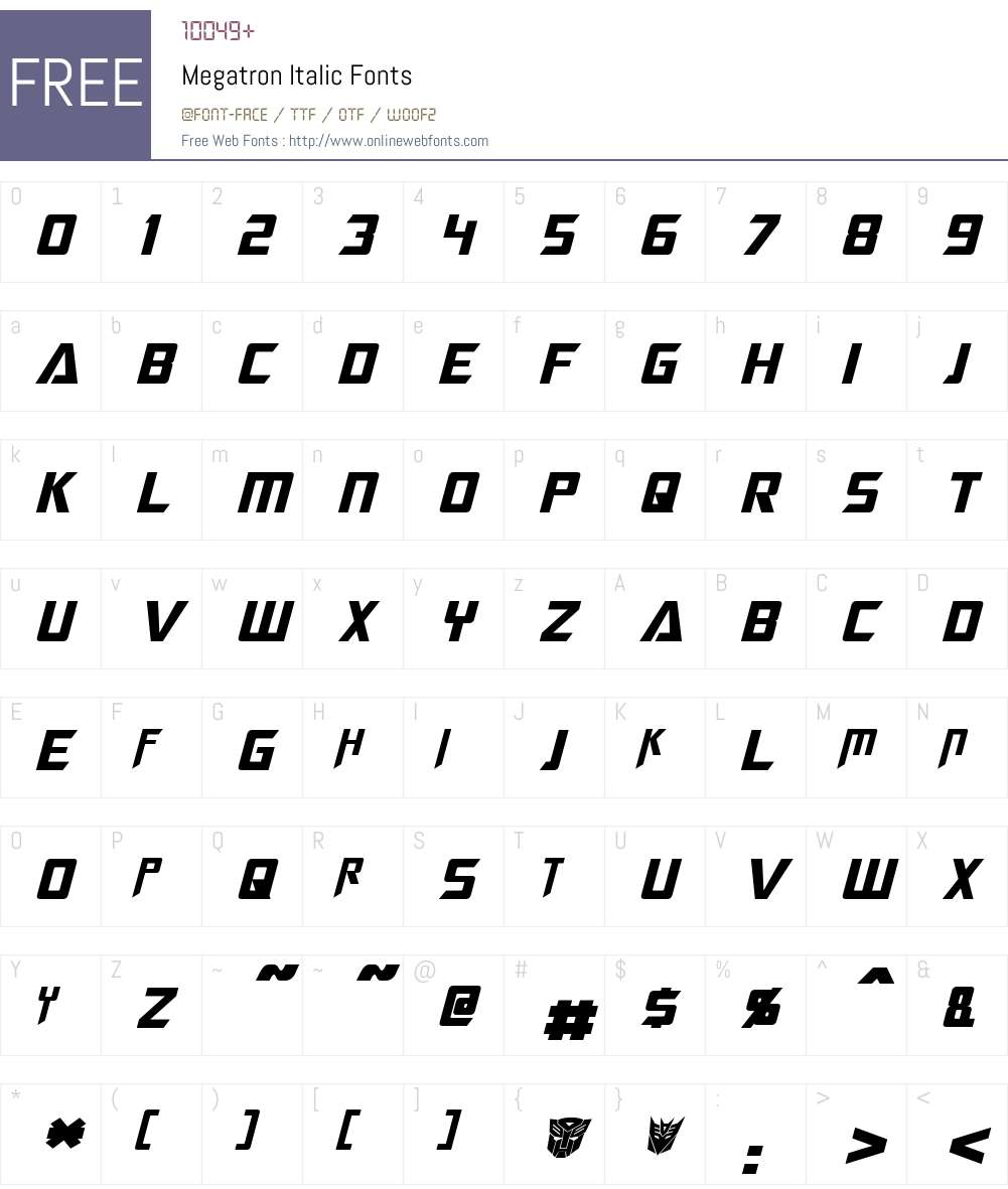 Megatron Italic 1.50 November 27, 2013 Fonts Free Download ...