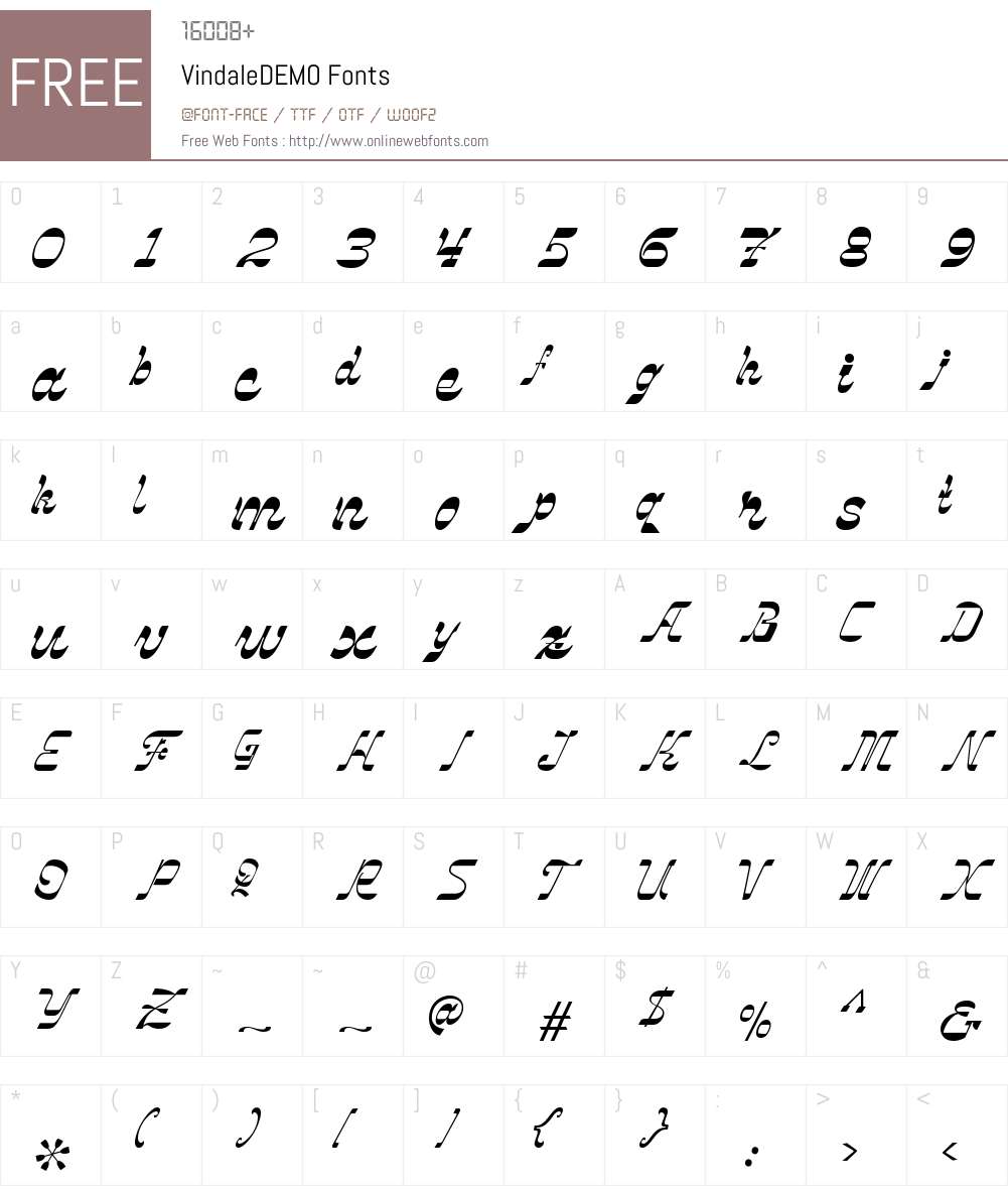 Vindale DEMO 1.000 Fonts Free Download - OnlineWebFonts.COM
